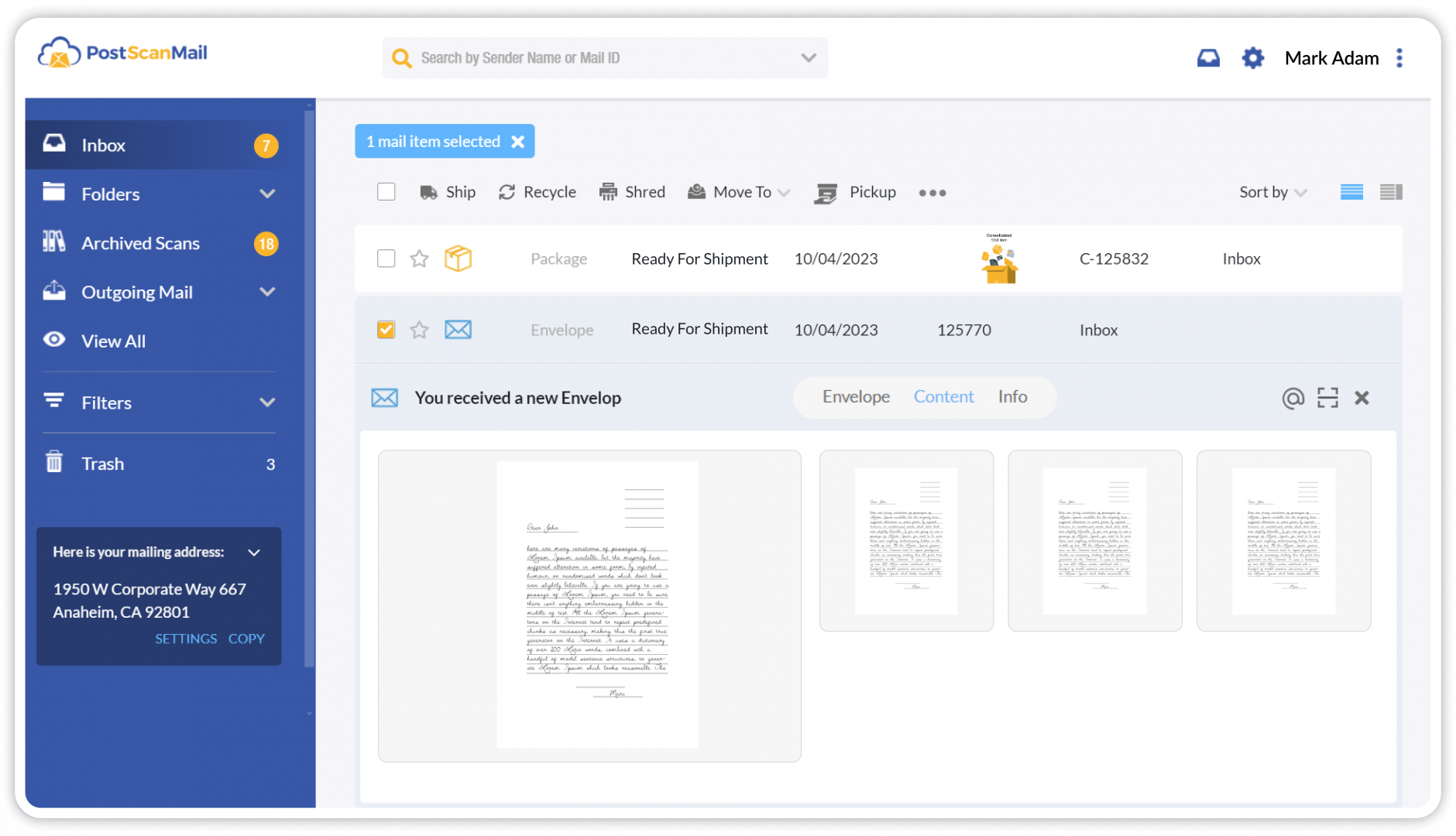 Virtual Mailbox Features | PostScan Mail