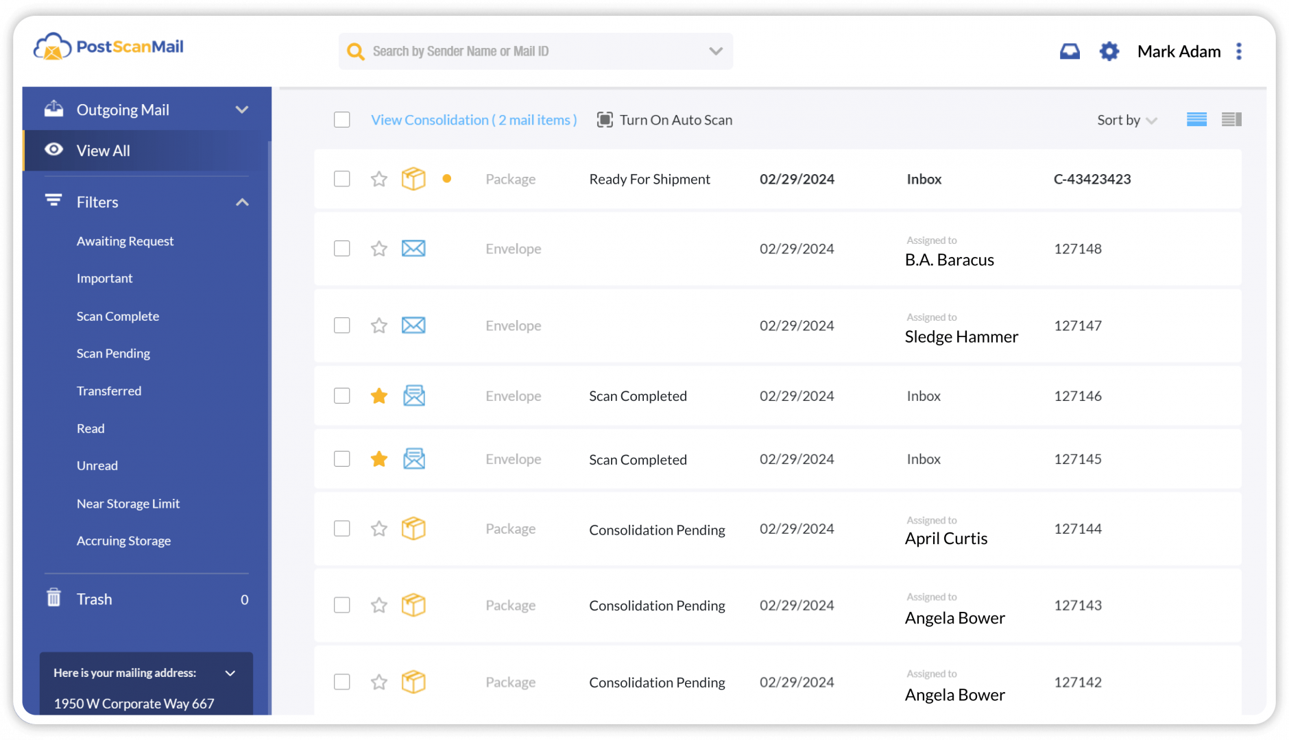 Umfassende Funktionen und Dienste für virtuelle Postfächer | PostScan Mail